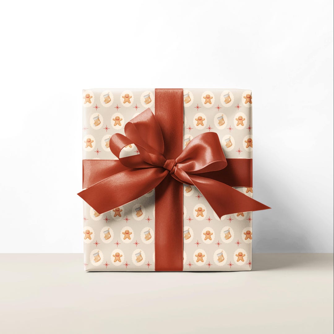 Neutral Gingerbread Wrapping Paper | Beige Christmas Gift Wrap | Glossy ...