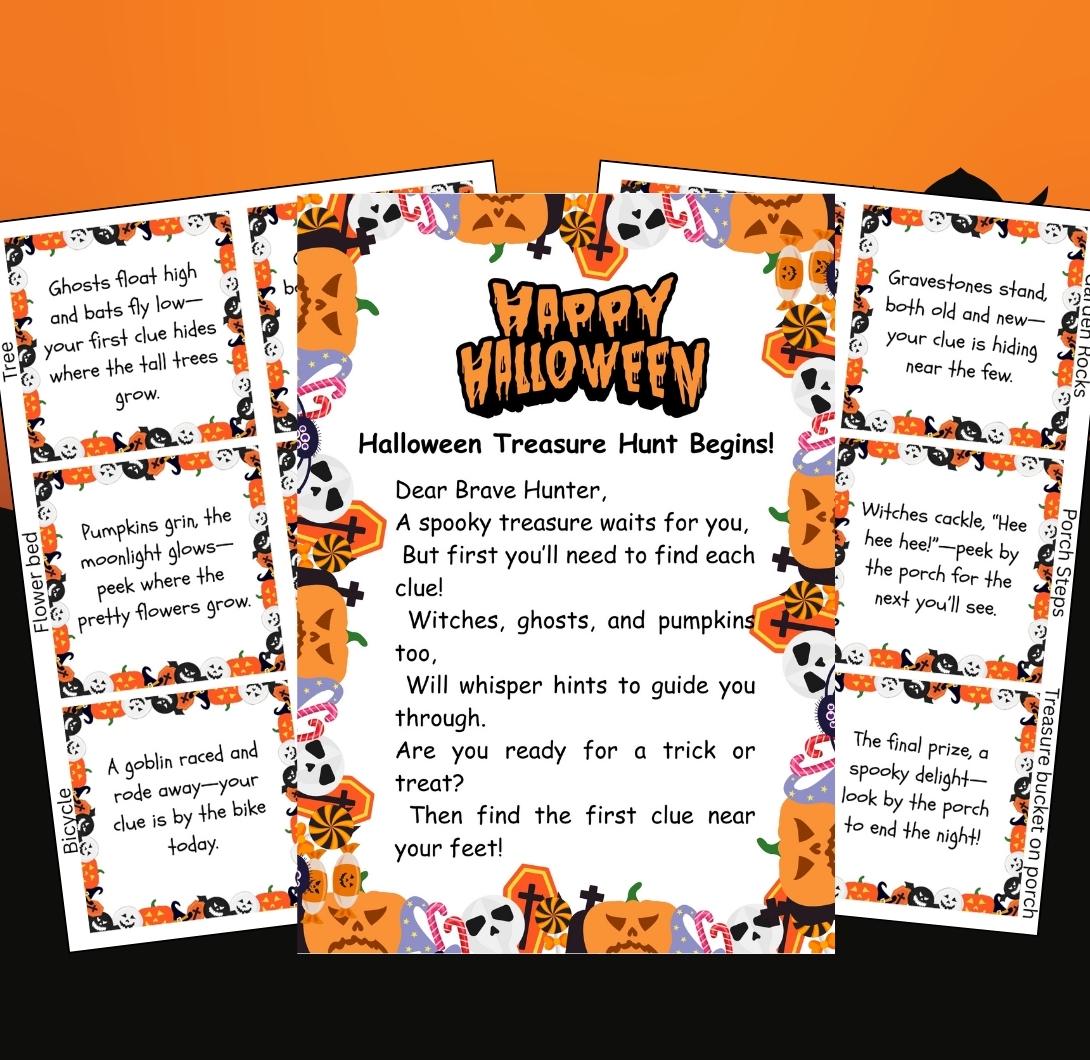 Halloween Outdoor Treasure Hunt: 30 Spooky Clues for Kids (PDF & JPG ...