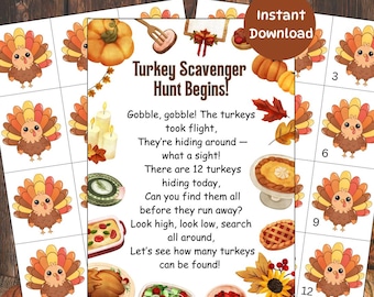 Thanksgiving Turkey Scavenger Hunt: Kids Printable Game (PDF) - Etsy