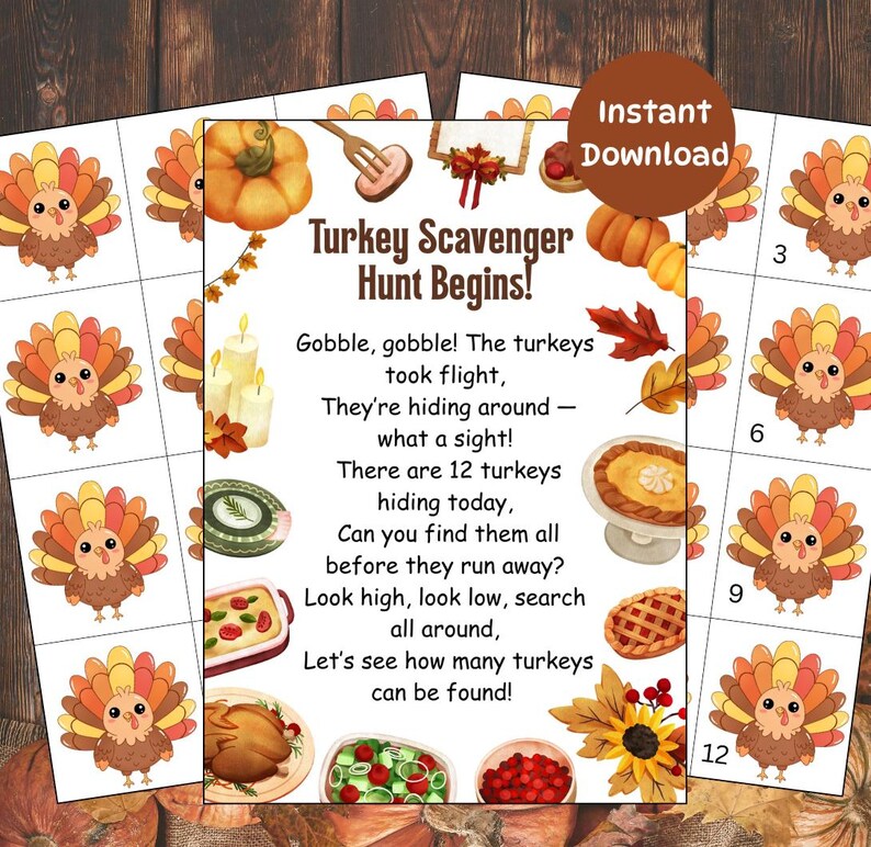 Thanksgiving Turkey Scavenger Hunt: Kids Printable Game (PDF) - Etsy