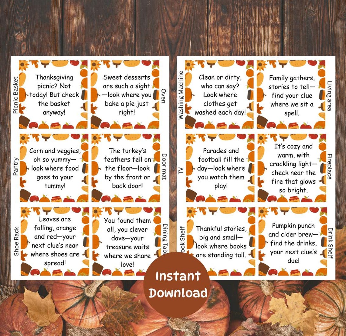 Thanksgiving Turkey Treasure Hunt: Rhyming Clues, Family Game ...