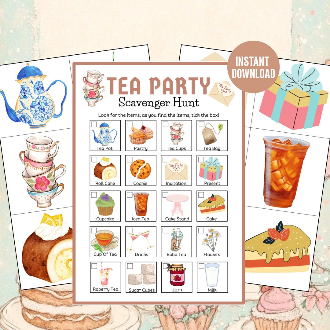 Tea Party Scavenger Hunt: Printable Treasure Hunt, Birthday, Bridal ...