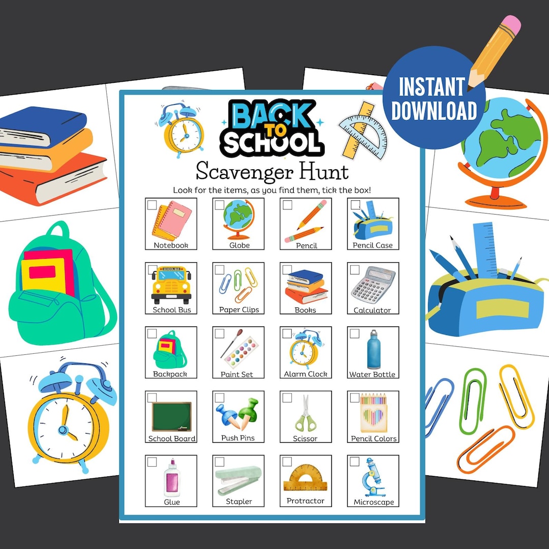 Back to School Scavenger Hunt, Elementary and Middle School (PDF & JPG ...