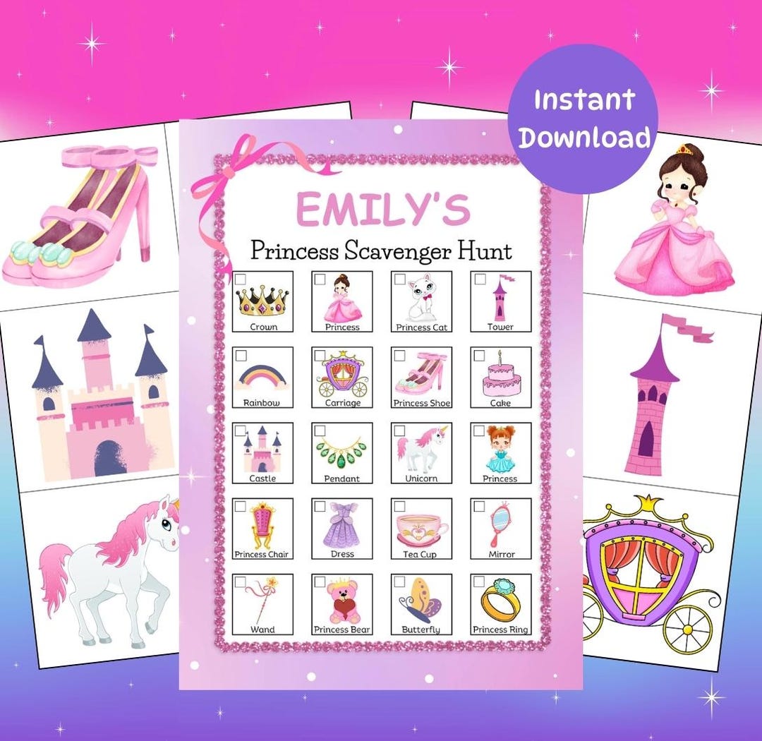Personalized Princess Scavenger Hunt: Editable Birthday Party Game (PDF ...