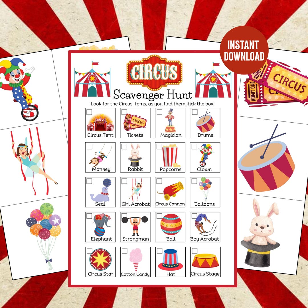 Circus Scavenger Hunt: Printable Carnival Birthday Party Game (PDF ...