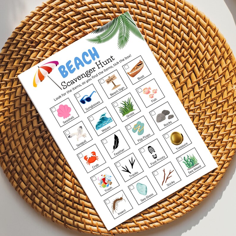 Beach Scavenger Hunt, Printable Beach Treasure Hunt, Kids Beach ...