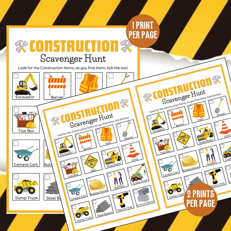 Construction Scavenger Hunt: Printable Kids Birthday Party Game (PDF ...