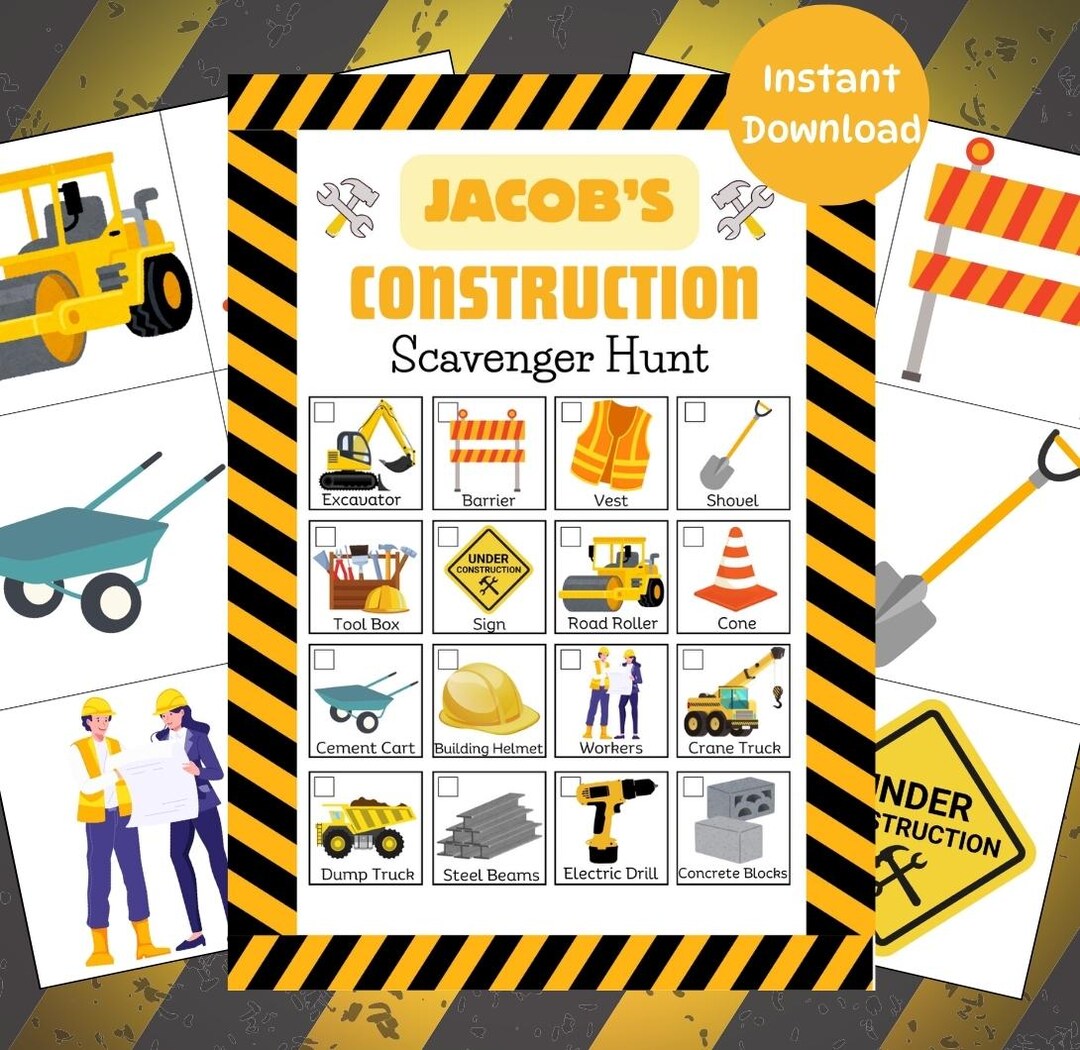 Personalized Construction Scavenger Hunt: Boy Birthday Party Game (PDF ...