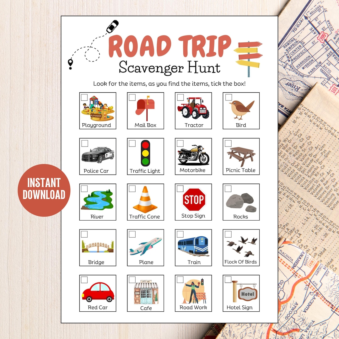 Printable Road Trip Scavenger Hunt: Family Car Ride Game (PDF Download ...