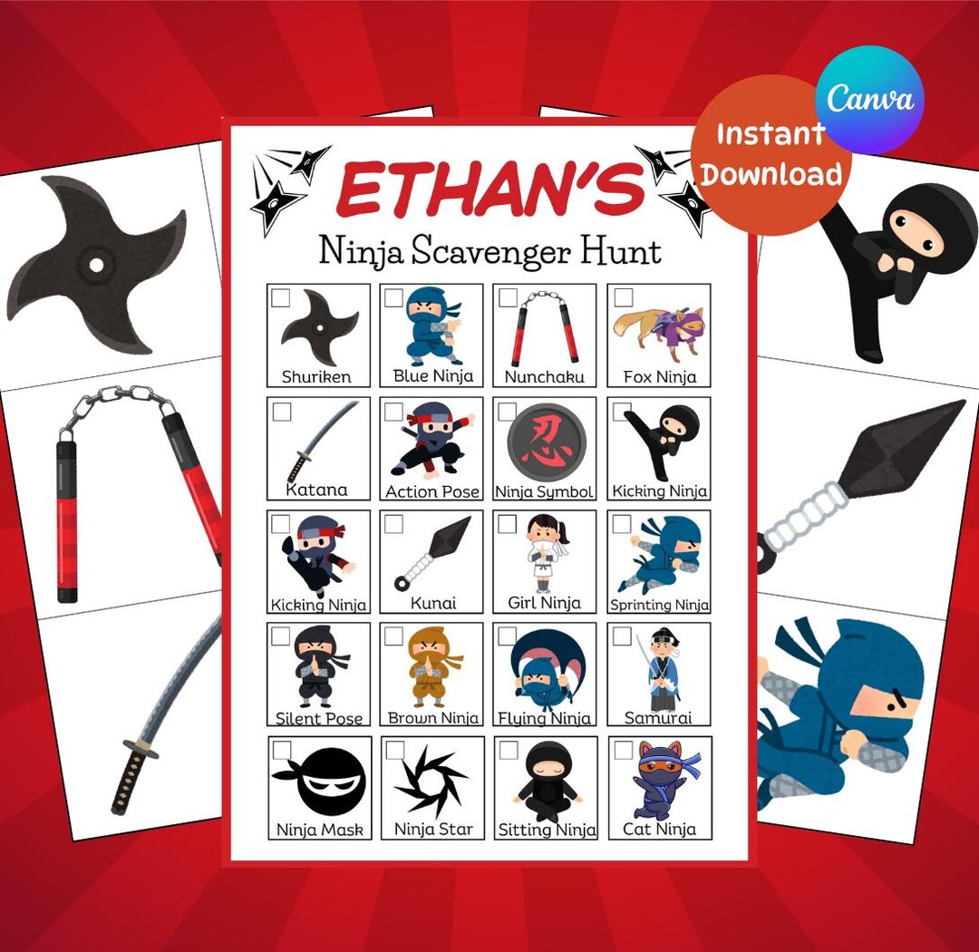 Personalized Ninja Scavenger Hunt: Editable Birthday Game for Kids (PDF ...