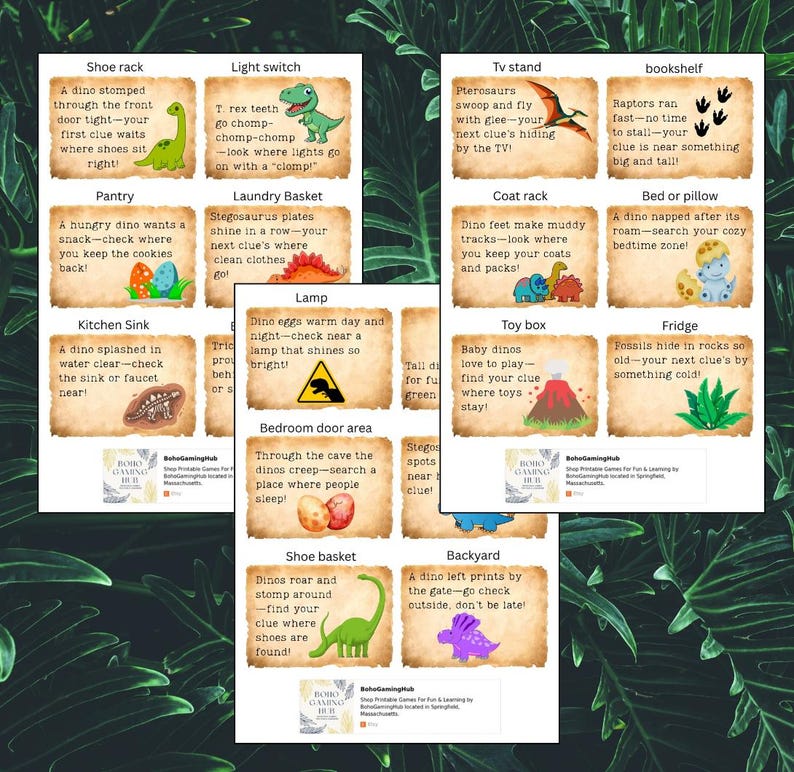 Dinosaur Treasure Hunt Game, 20 Rhyming Clues, Printable Birthday Game ...