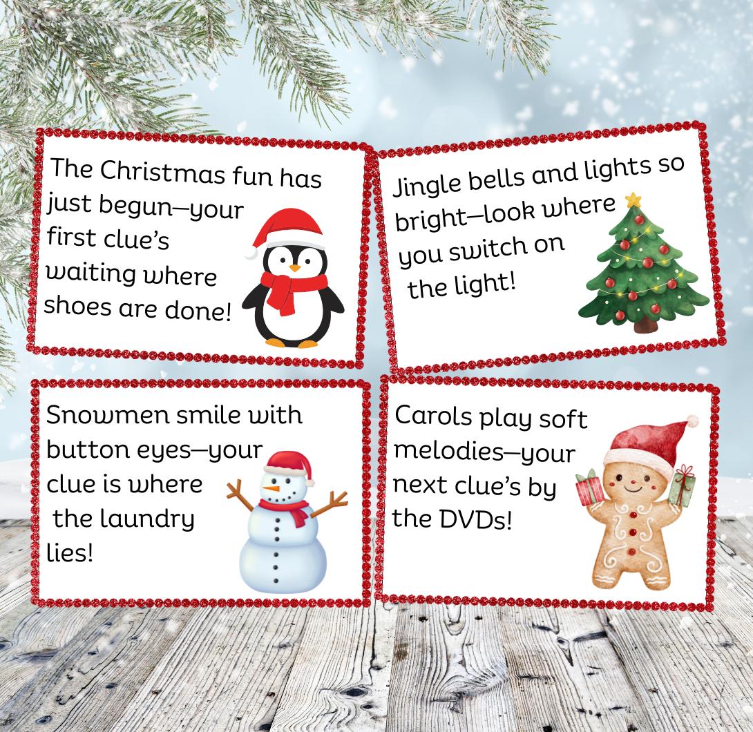 Christmas Treasure Hunt, 20 Rhyming Clues, Holiday Family Game (A4 PDF ...