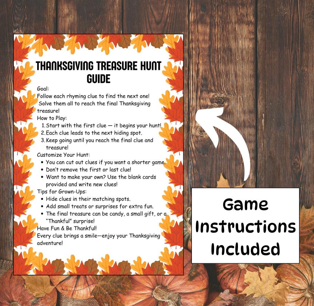 Thanksgiving Turkey Treasure Hunt: Rhyming Clues, Family Game ...