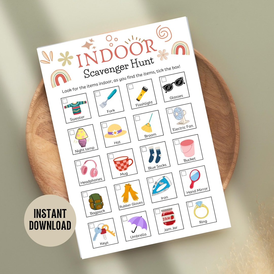 Printable Indoor Scavenger Hunt: Home Treasure Hunt, Birthday Game (PDF ...