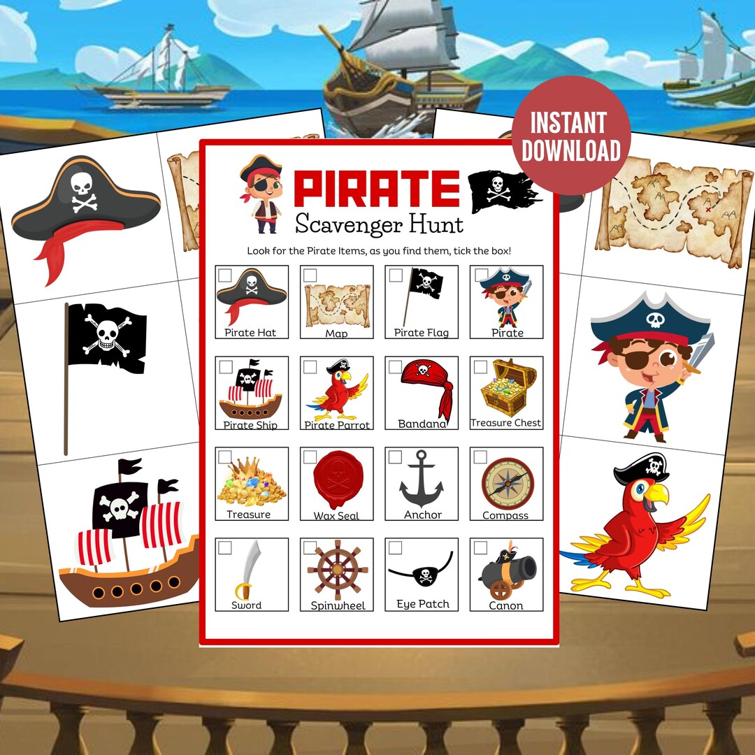 Pirate Treasure Hunt: Printable Indoor Scavenger Game (PDF & JPG Files ...