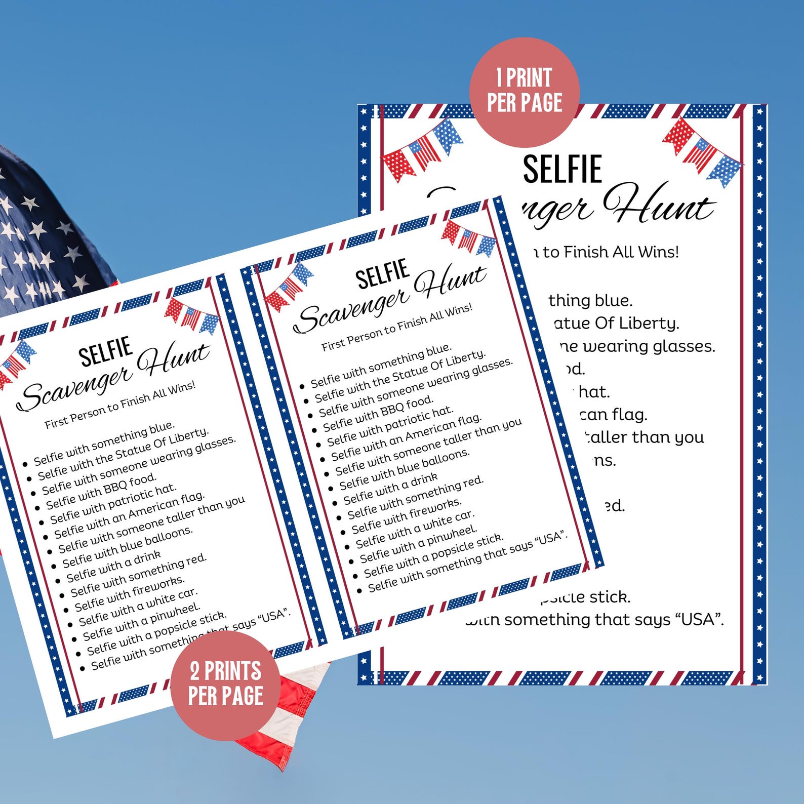 Patriotic Selfie Scavenger Hunt: Veterans & Labor Day Party Game ...