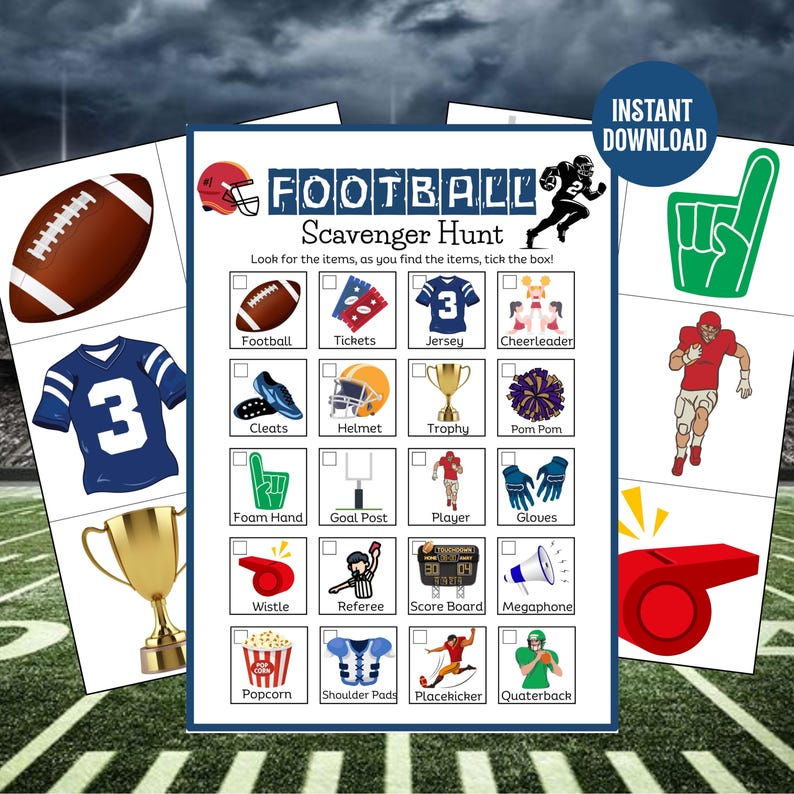 Football Scavenger Hunt: Printable Treasure Hunt, Party Game (PDF & JPG ...