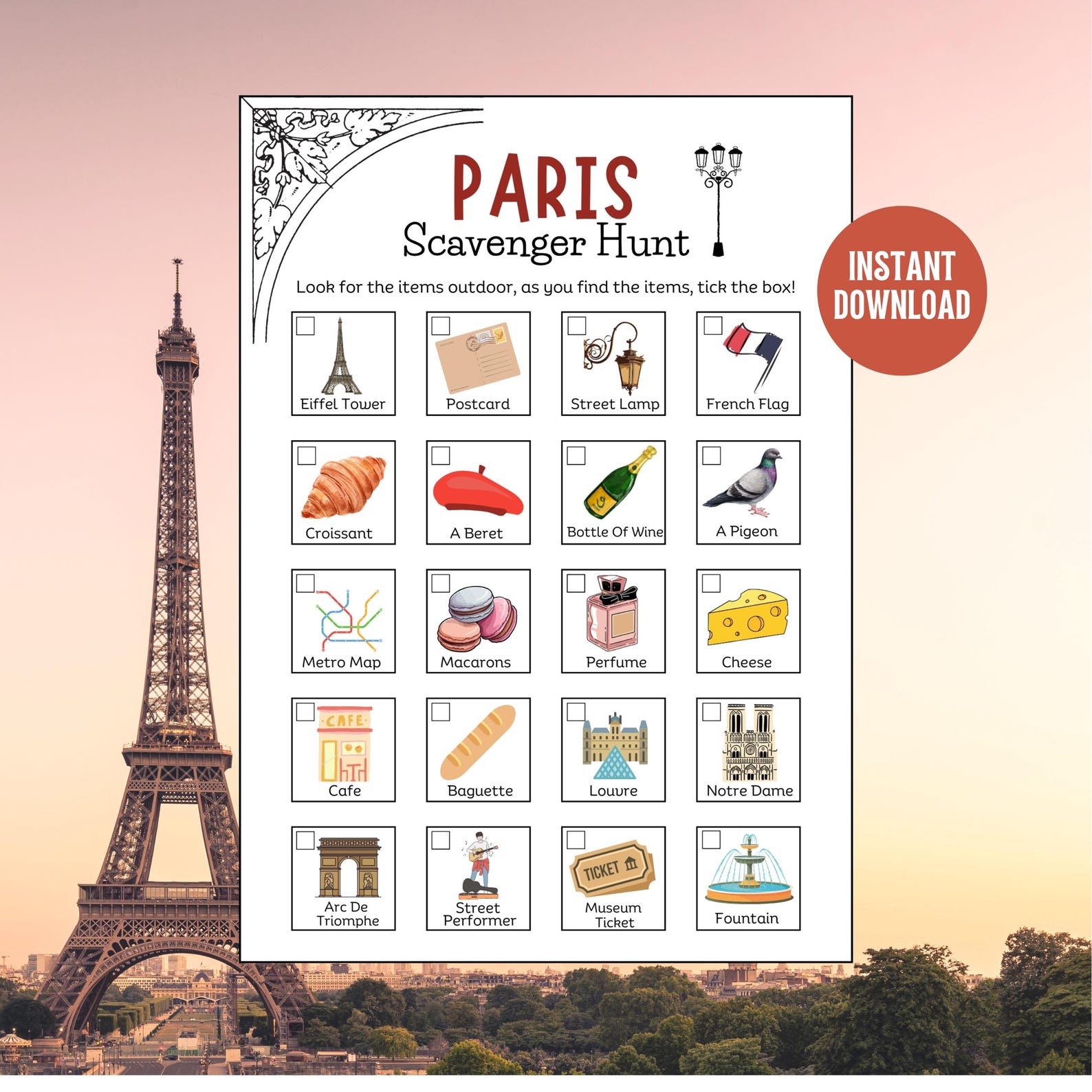 Paris Scavenger Hunt, Printable Paris Treasure Hunt, Outdoor Activity ...