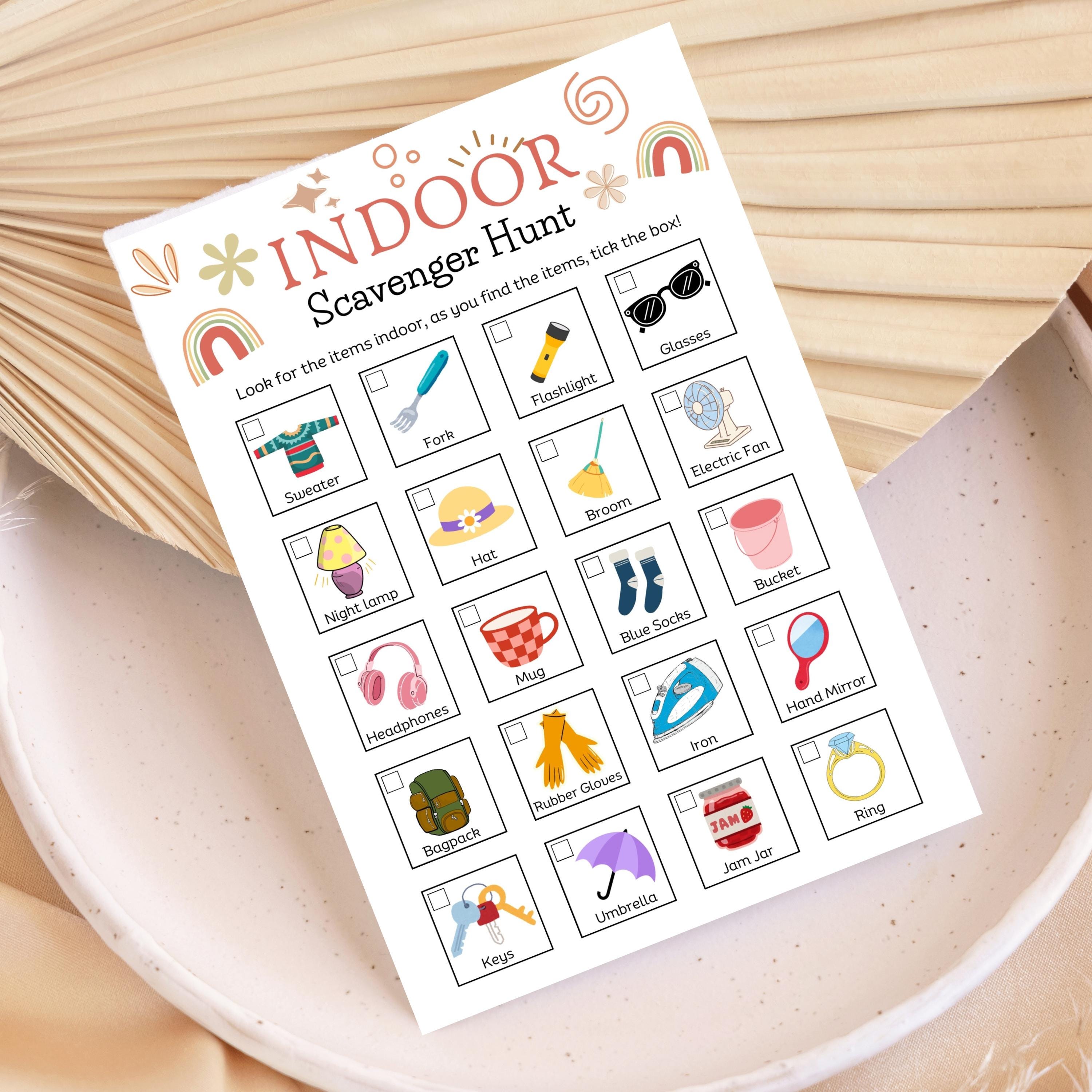 Printable Indoor Scavenger Hunt: Home Treasure Hunt, Birthday Game (PDF ...