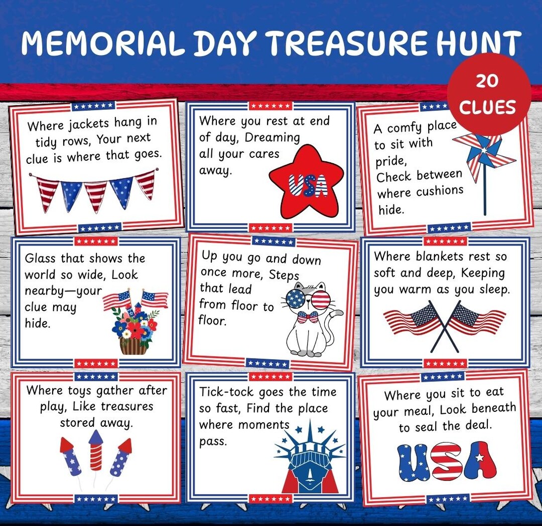 Memorial Day Indoor Treasure Hunt, Patriotic Scavenger Hunt, BBQ Party ...