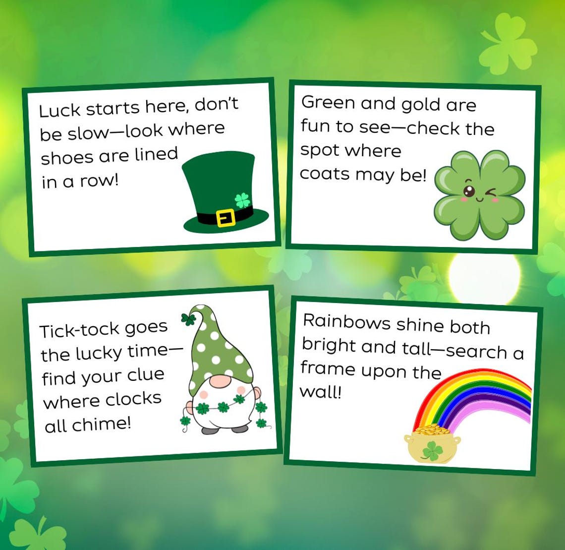 St. Patrick's Day Treasure Hunt – 20 Rhyming Clues, Kids Indoor Game ...
