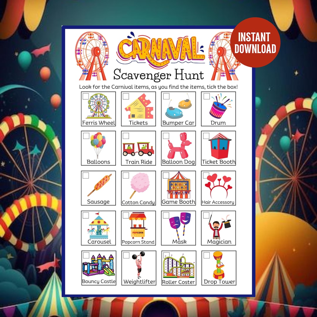 Carnival Scavenger Hunt: Printable Circus Party Game (PDF Download) - Etsy