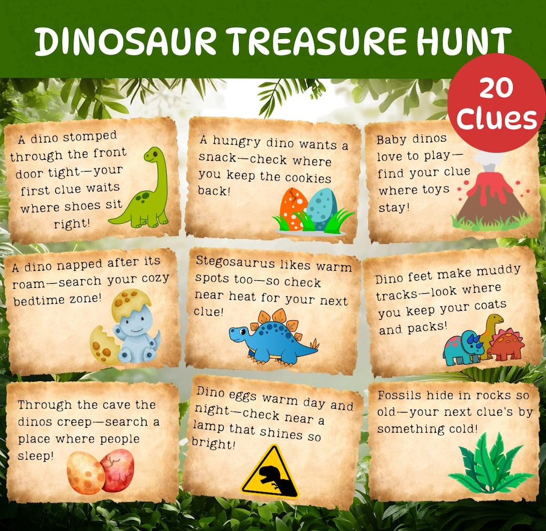 Dinosaur Treasure Hunt Game, 20 Rhyming Clues (A4 PDF & JPG) - Etsy