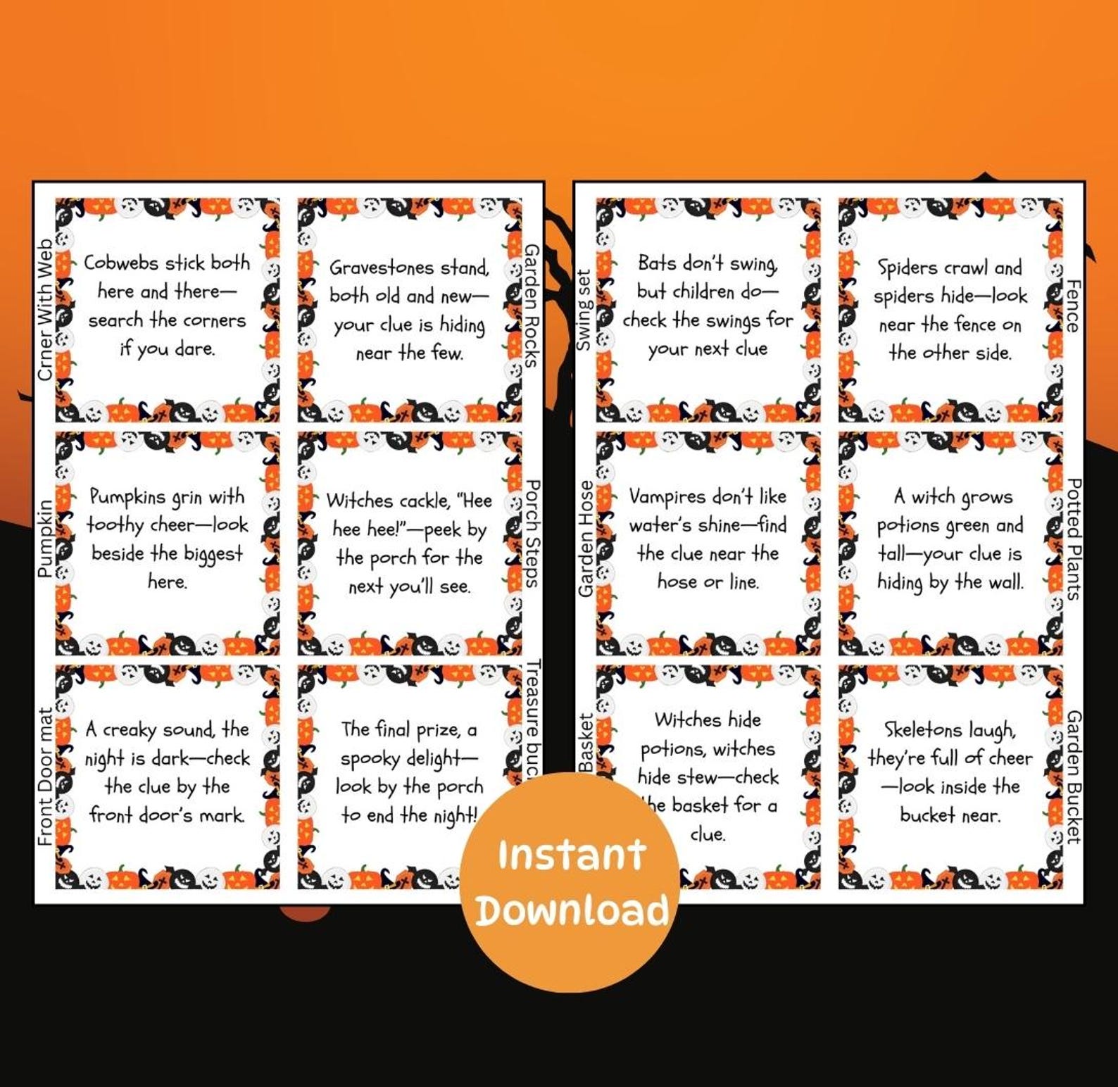 Halloween Outdoor Treasure Hunt: 30 Spooky Clues for Kids (PDF & JPG ...