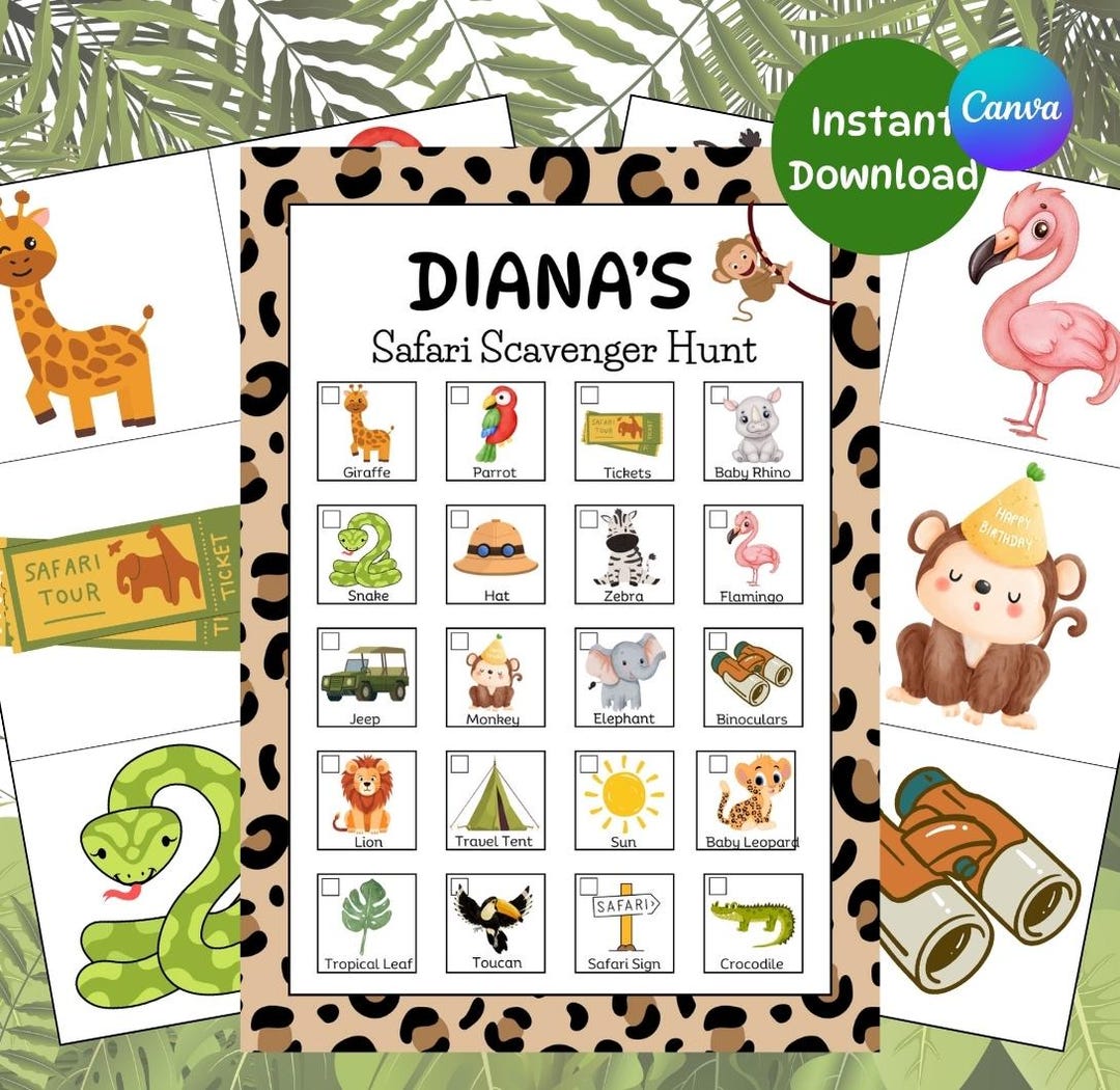 Personalizable Safari Scavenger Hunt: Printable Birthday Party Game ...