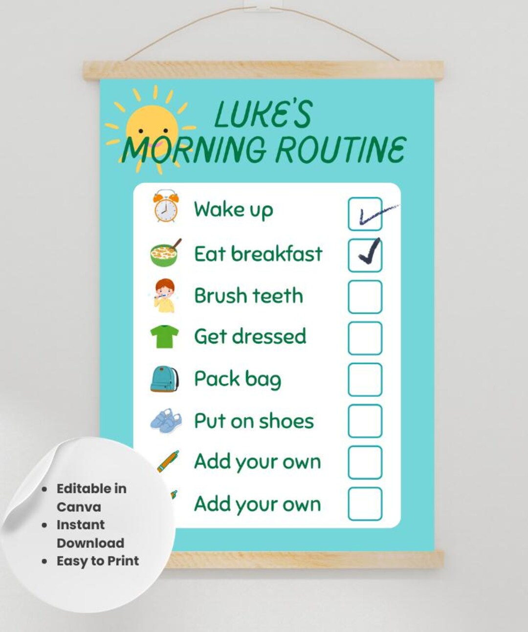 Kids Morning & Bedtime Routine Charts – Boys Version – Editable Canva ...