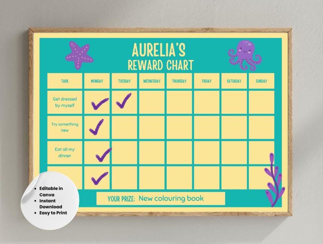 Under the Sea Kids Reward Chart | Editable Printable - Etsy