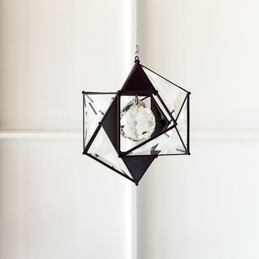 6 Inch Complex Beveled Glass Orb With 50mm Crystal Ball and Black ...
