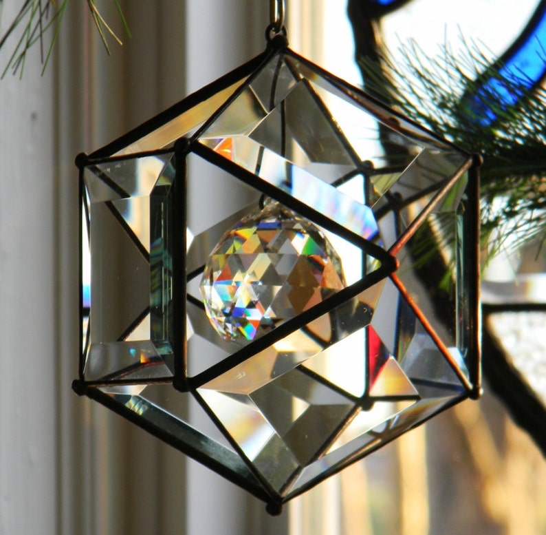 5 Inch Beveled Glass Orb Ornament with 40mm crystal ball | Etsy