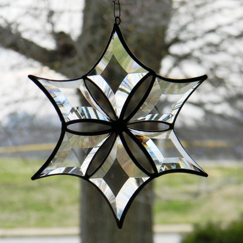 Suncatcher-pyramid 3D Beveled Glass Orb With Crystal Accent - Etsy