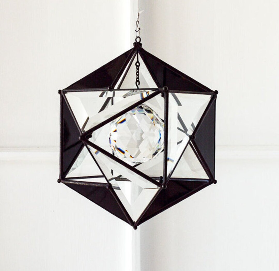 6 Inch Complex Beveled Glass Orb With 50mm Crystal Ball and Black ...