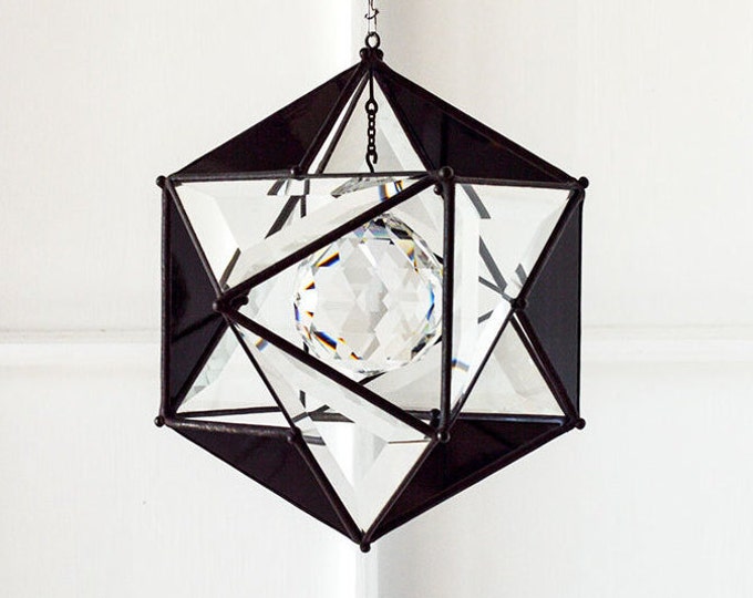 6 Inch Complex Beveled Glass Orb With 50mm Crystal Ball and Black ...