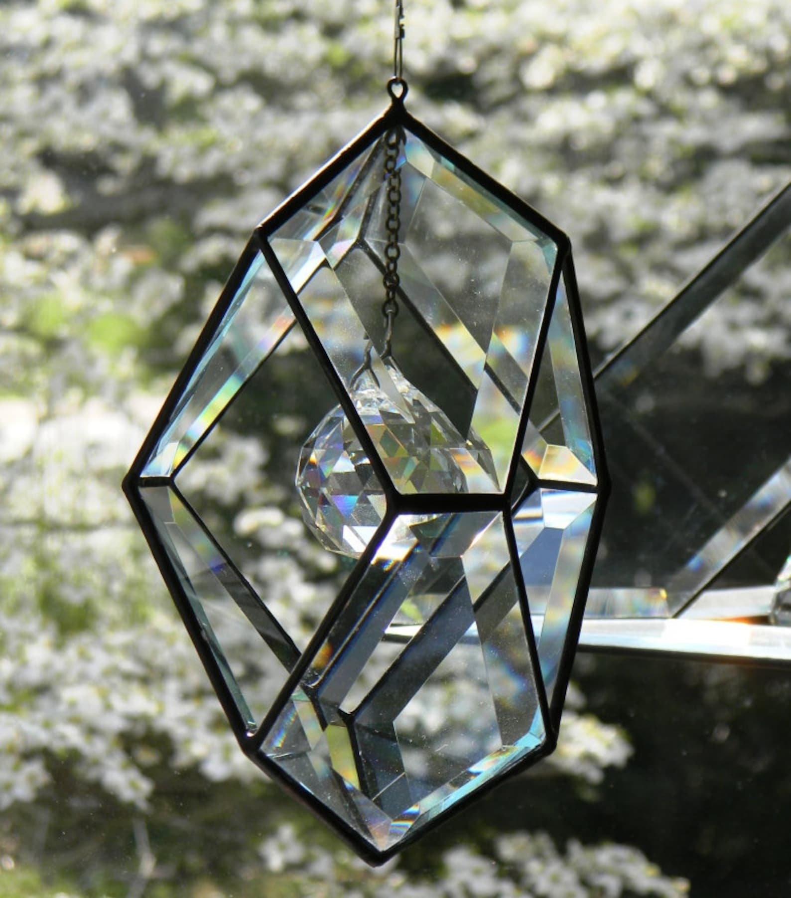 Beveled Glass Pentagon Orb With 40mm Crystal Accent - Etsy