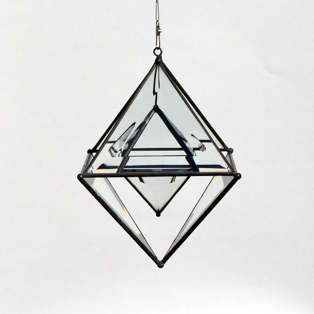 5.5 Pyramid Shaker Beveled Glass Orb With Small Orb - Etsy