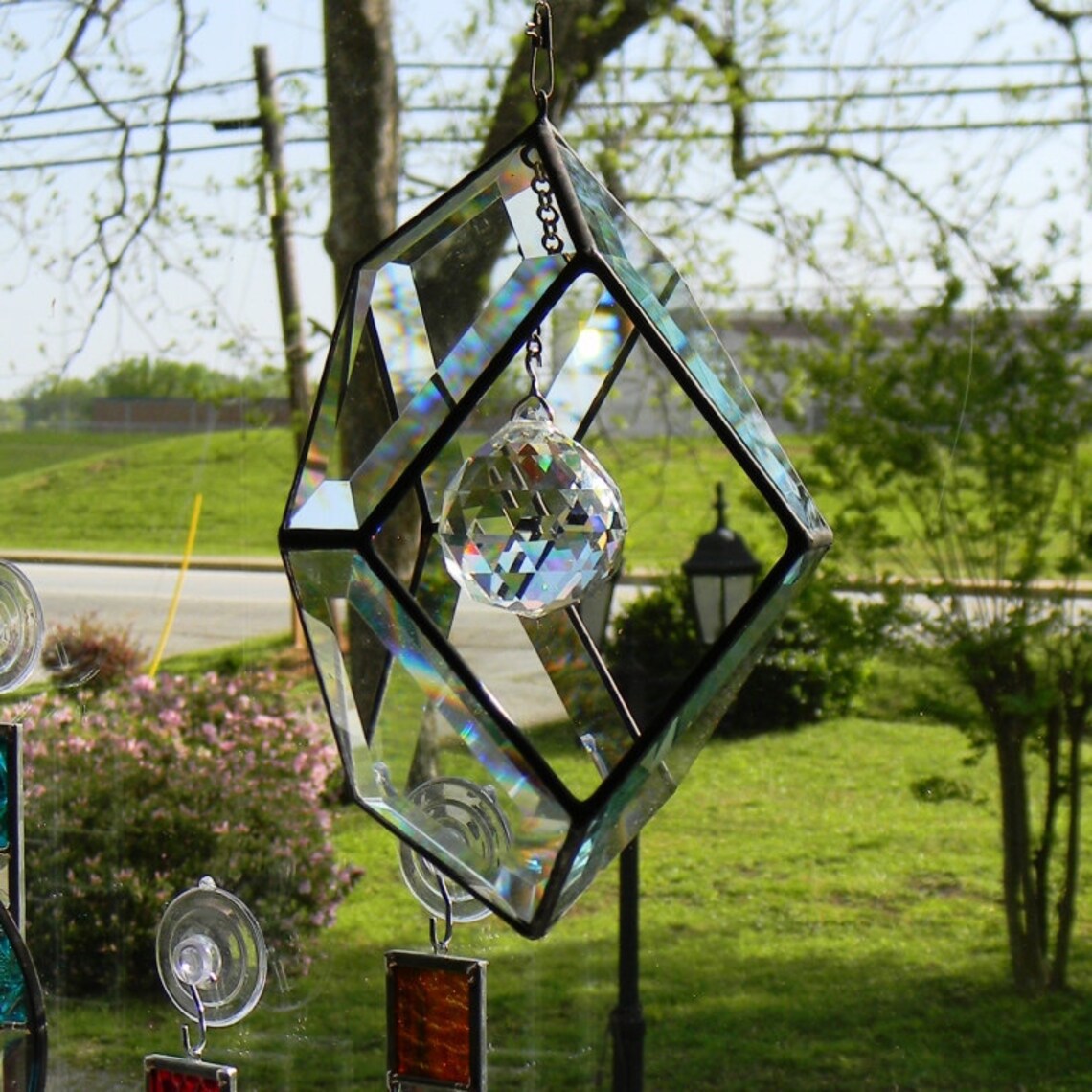 Beveled Glass Pentagon Orb With 40mm Crystal Accent - Etsy