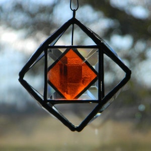 3" Mini Beveled Glass Orb With Orange Accent - Etsy