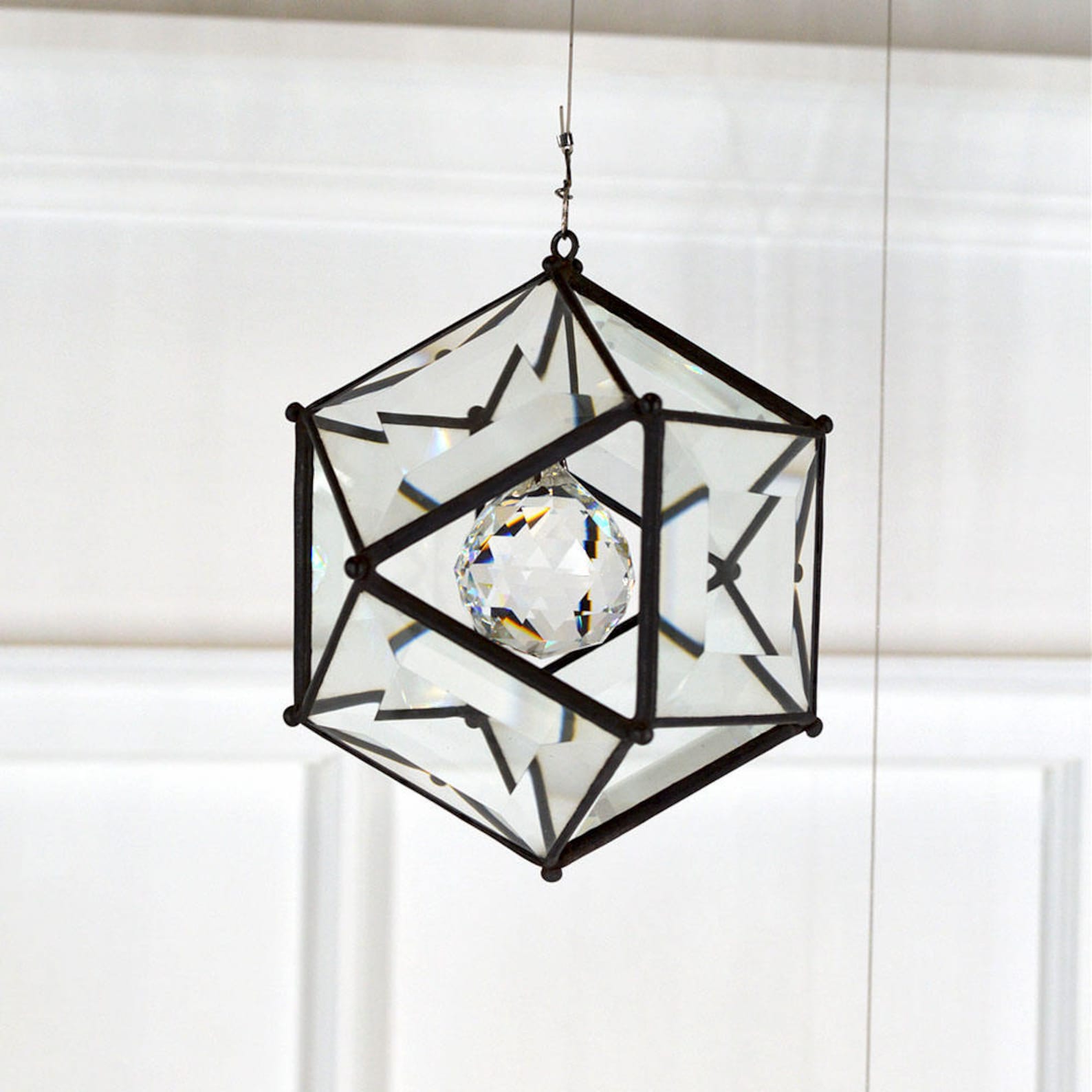 4 Inch Beveled Glass Orb With Crystal Ball Accent - Etsy