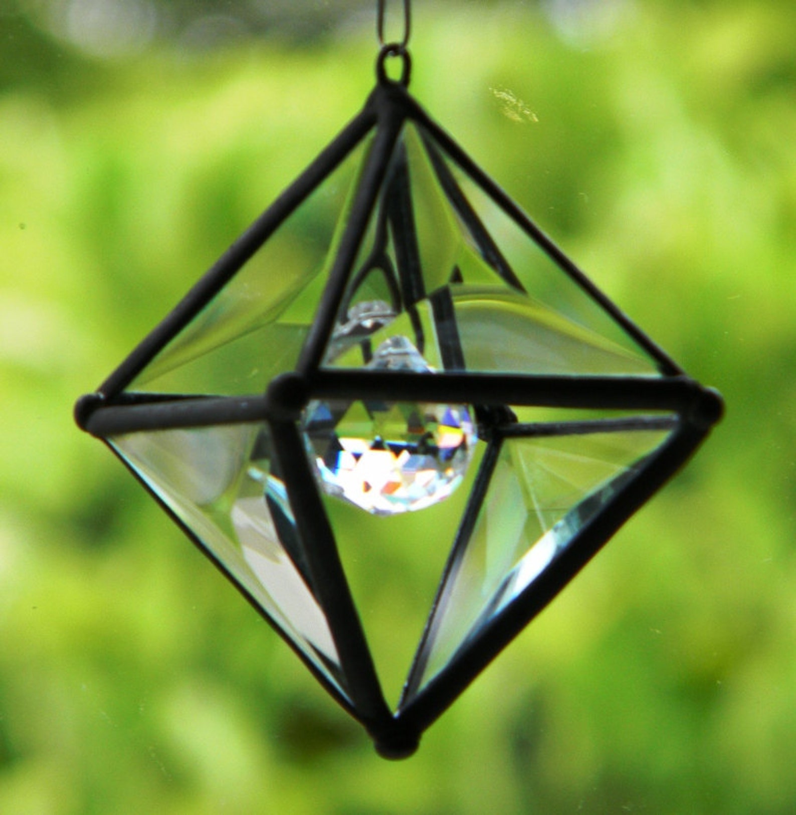 3 Inch Pyramid Beveled Glass Orb With Crystal Accent - Etsy Australia