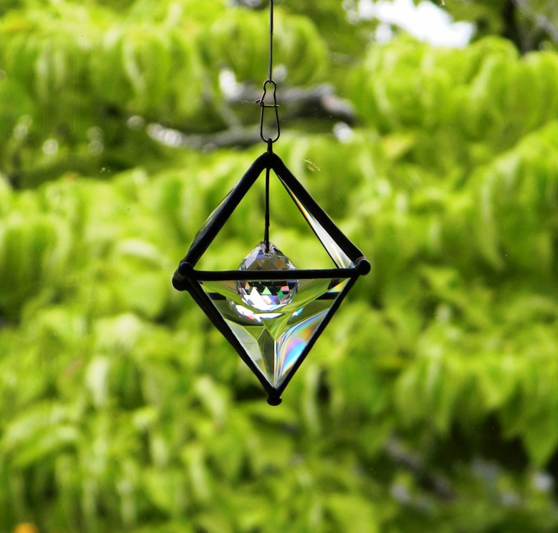 3 Inch Pyramid Beveled Glass Orb With Crystal Accent - Etsy Australia