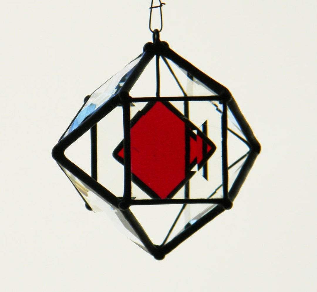 3" Mini Beveled Glass Orb With Red Accent - Etsy