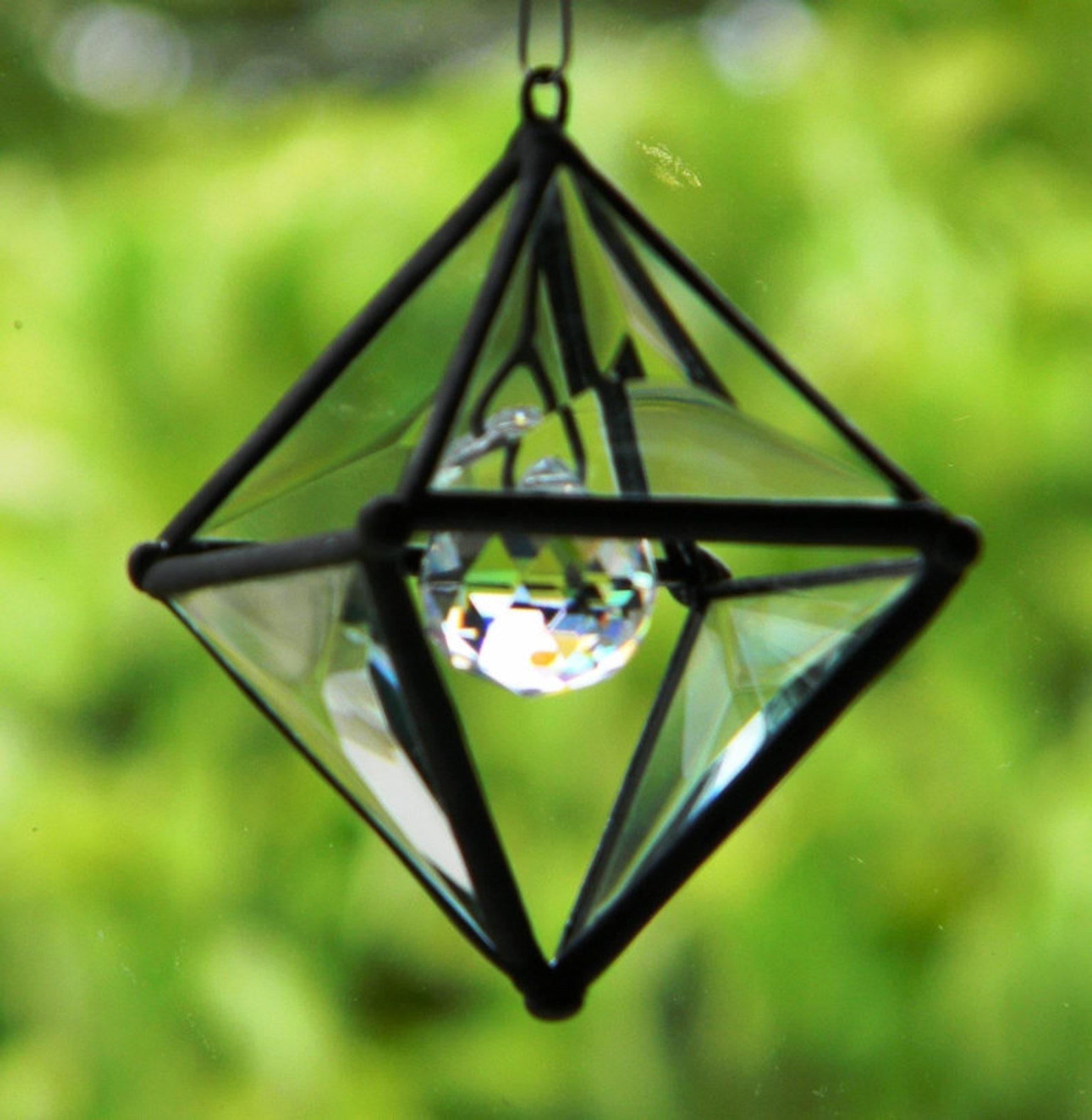 3 Inch Pyramid Beveled Glass Orb With Crystal Accent - Etsy Australia