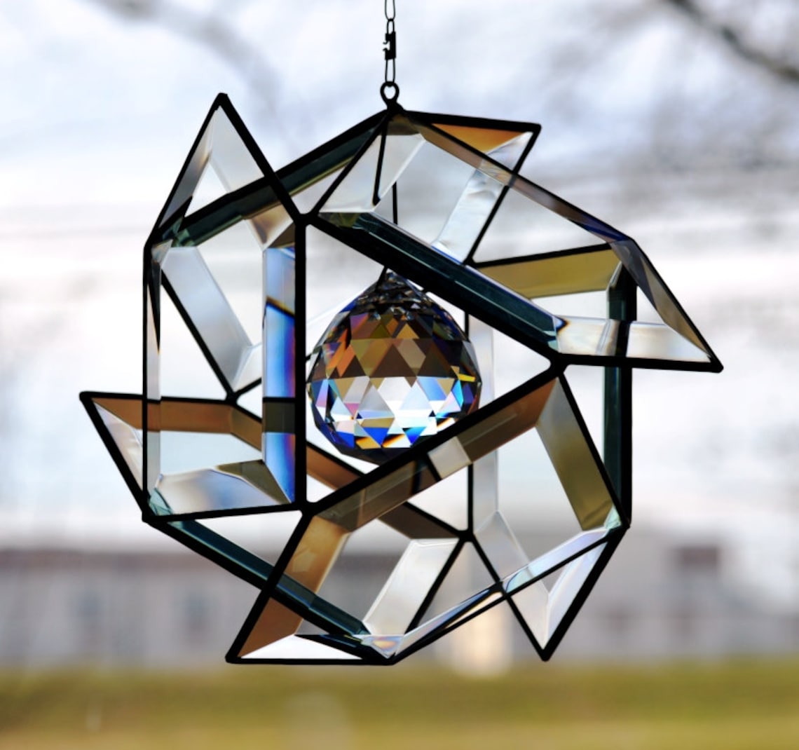 Large House Orb With Beveled Glass and Crystal Ball Accent - Etsy