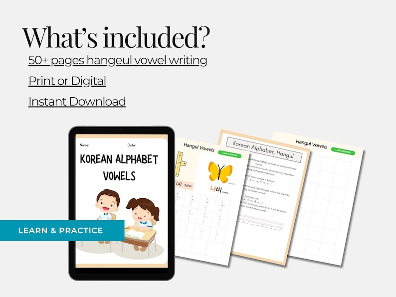 Korean Alphabet Vowel Practice | Hangul Worksheet for Kids | Learn ...