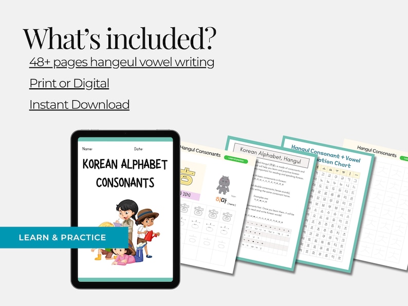 Korean Alphabet Hangul Consonants Workbook | Learn & Practice for Kids ...