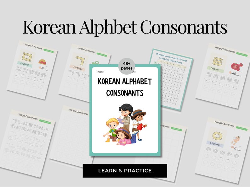 Korean Alphabet Hangul Consonants Workbook | Learn & Practice for Kids ...