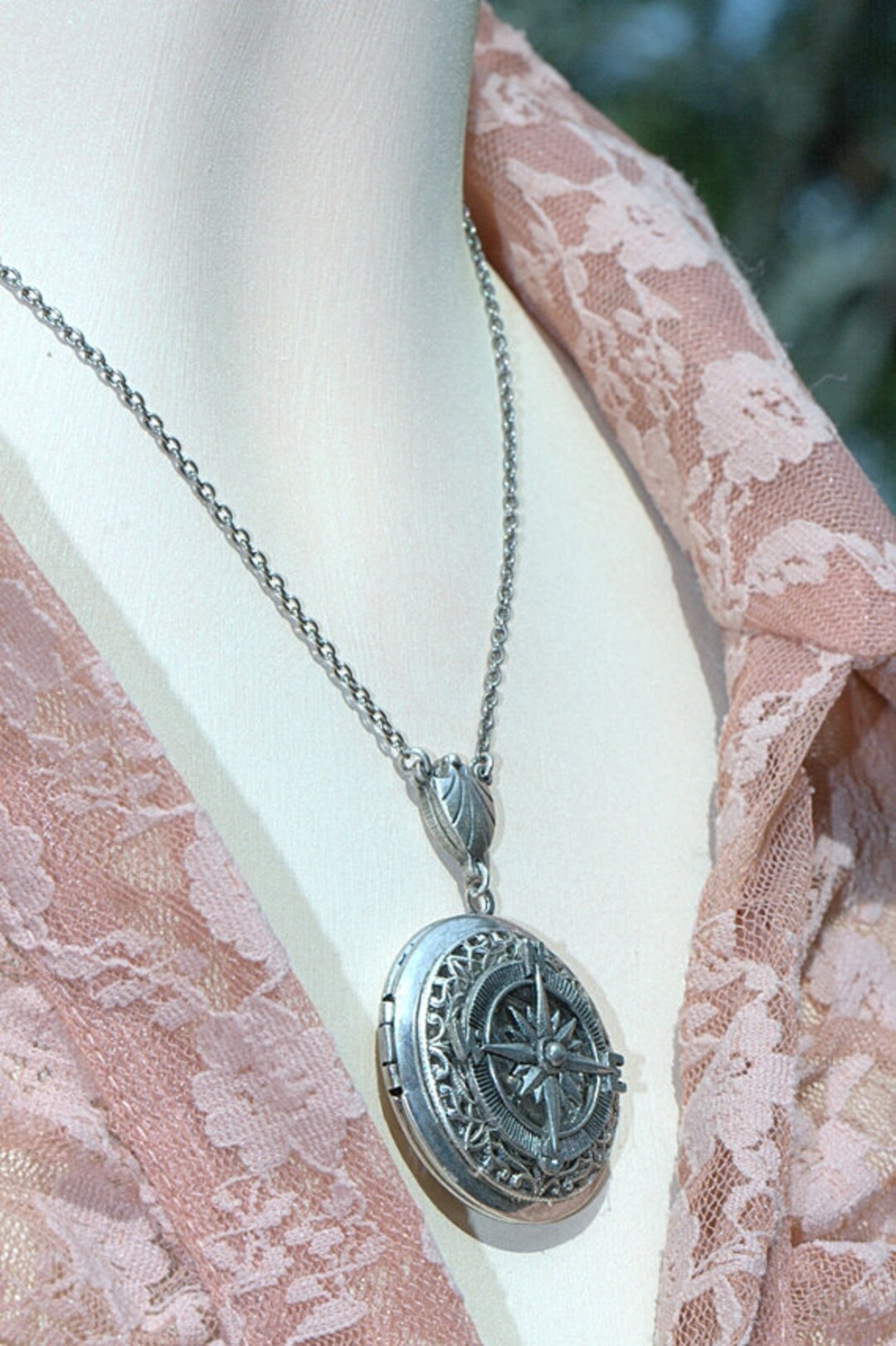 Silver Compass LOCKET NECKLACE. True North. Good Bye Graduation Gift ...
